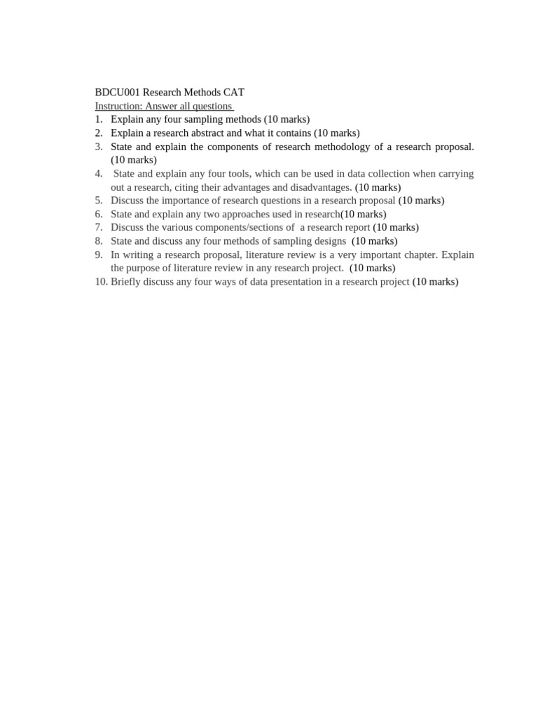 BDCU001 Research Methods - Docx - CAT | PDF