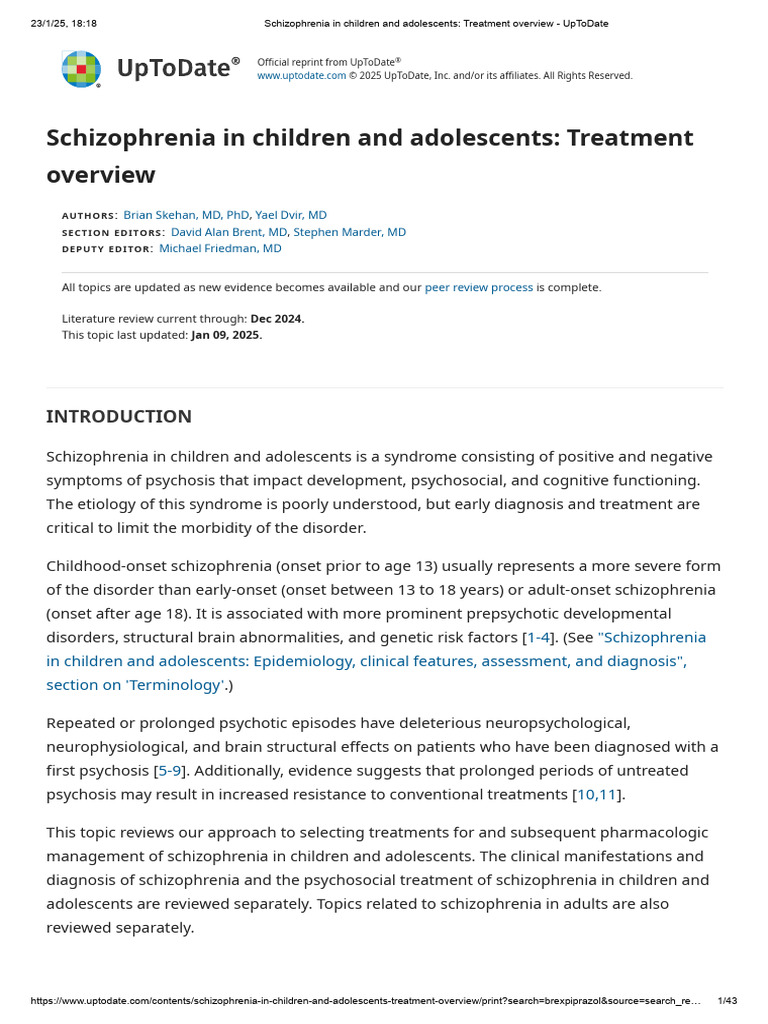 Schizophrenia in Children and Adolescents - Treatment Overview ...
