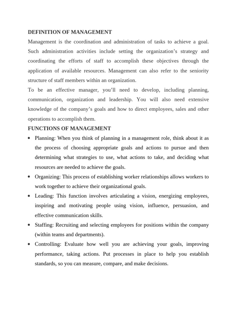 DEFINITION OF MANAGEMENT | PDF