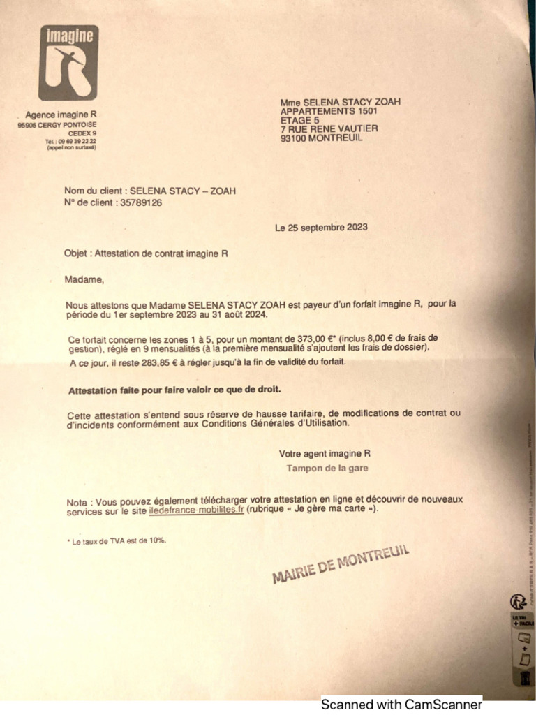 Justificatif Imagine R | PDF