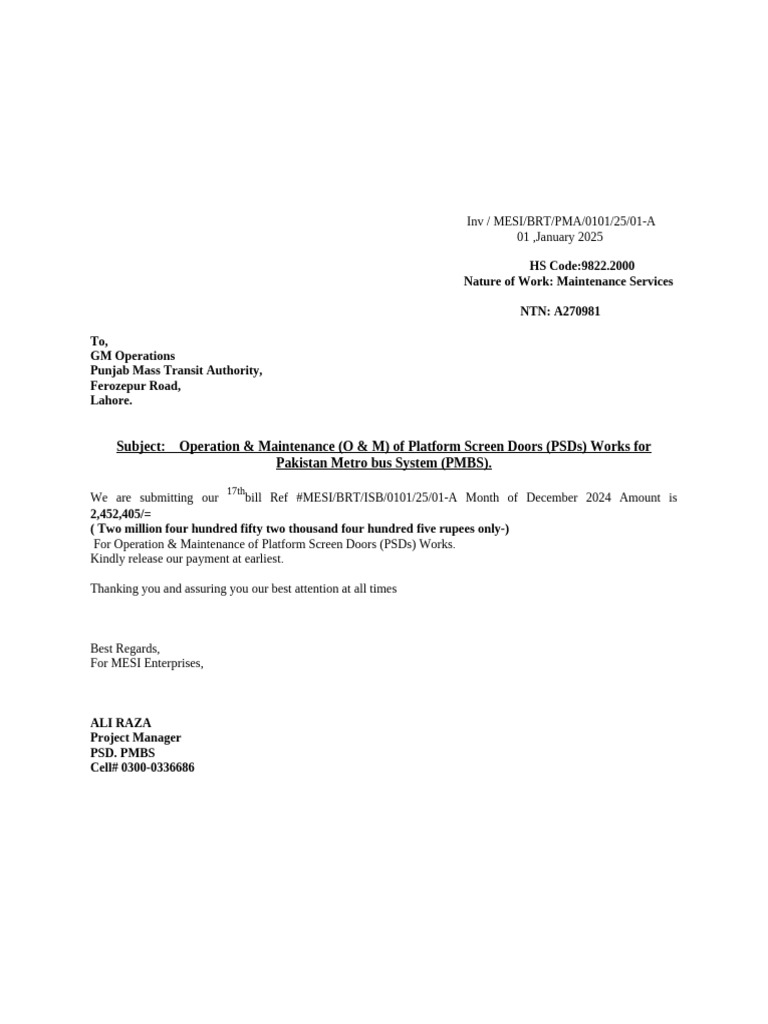 Invoice Latter | PDF