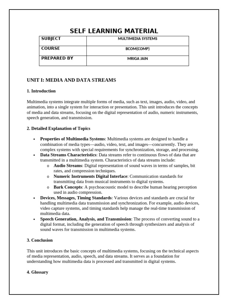 Self Learning Material MS | PDF | Data Compression | Multimedia