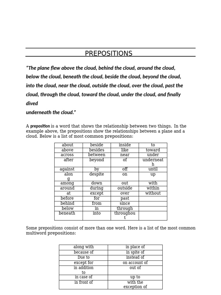 prepositions | PDF | Preposition And Postposition | Syntax