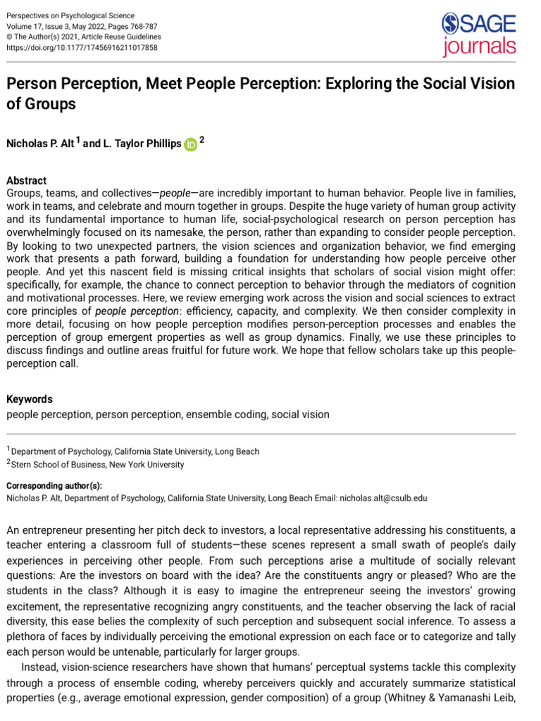 journals on persons | PDF | Perception | Behavioural Sciences