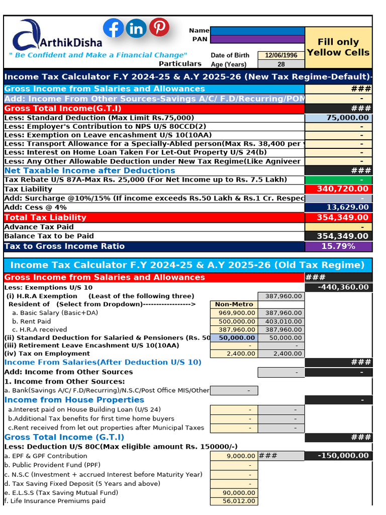 Income Tax Calculator | PDF | Tax Deduction | Taxes