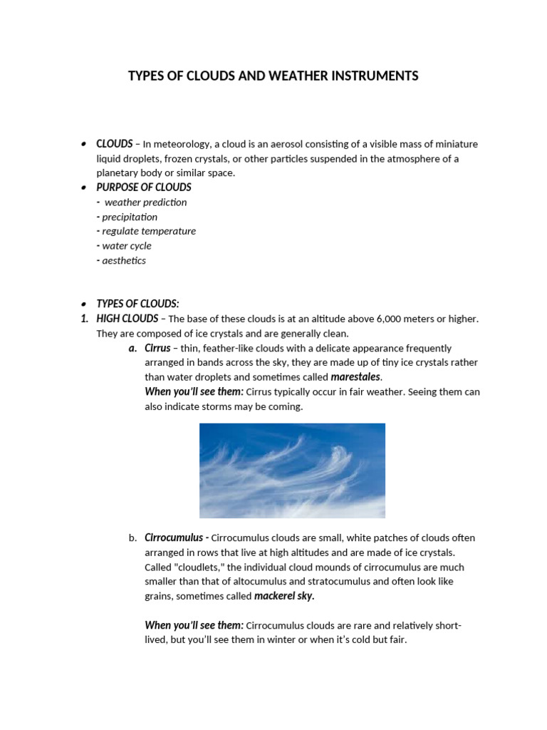 Types of Clouds Explained | PDF | Cloud | Sky