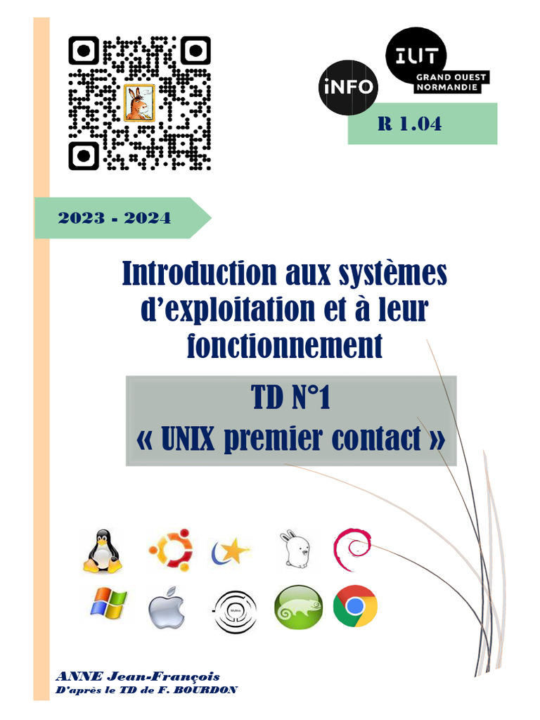 Introduction Aux Systèmes Fonctionnement TD N°1 UNIX Premier Contact | PDF | Interface en ligne ...