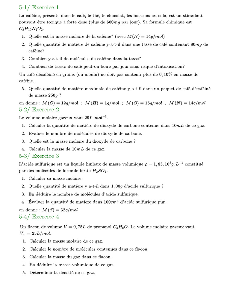 Seance 16 La Mole Unite de Quantite de Matiere 1 | PDF