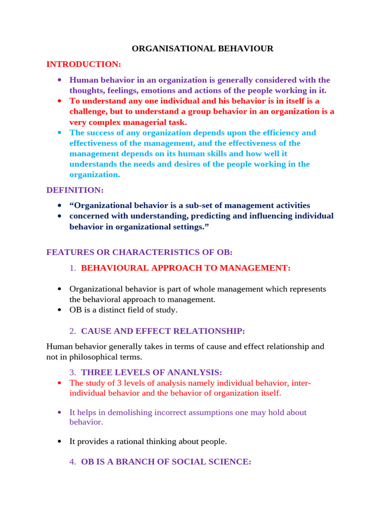 ORGANISATIONAL BEHAVIOUR unit 1 | PDF | Organizational Behavior | Psychological Concepts