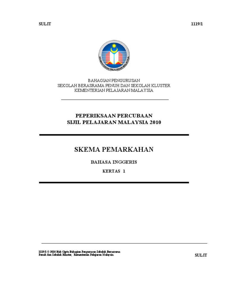Trial Spm Sbp 2010 Bi Marking Scheme P1 Pdf Vocabulary Sentence