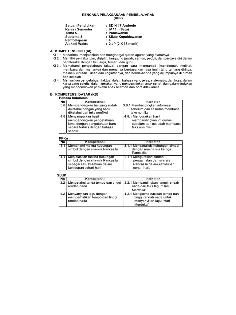 RPP Kelas 4 Daring Problem Based Learning | PDF
