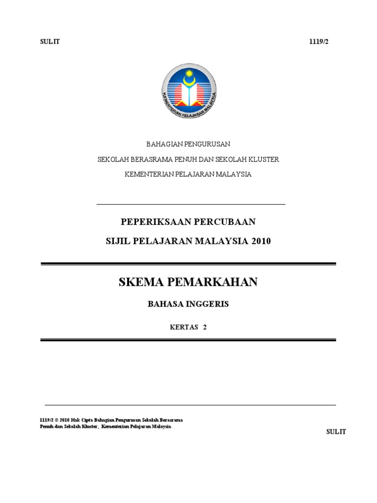 Trial SPM SBP 2010 BI Marking Scheme P2 | PDF | Punctuation | Syntax