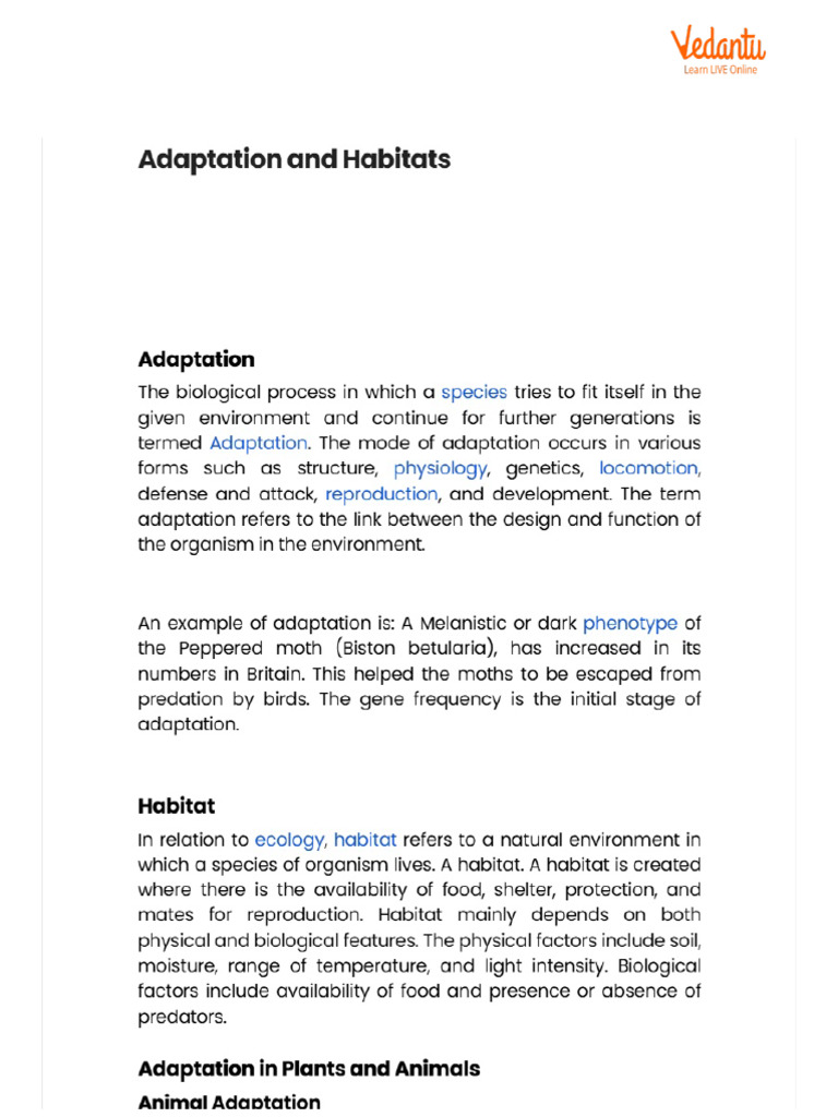 Adaptation And Habitats Pdf
