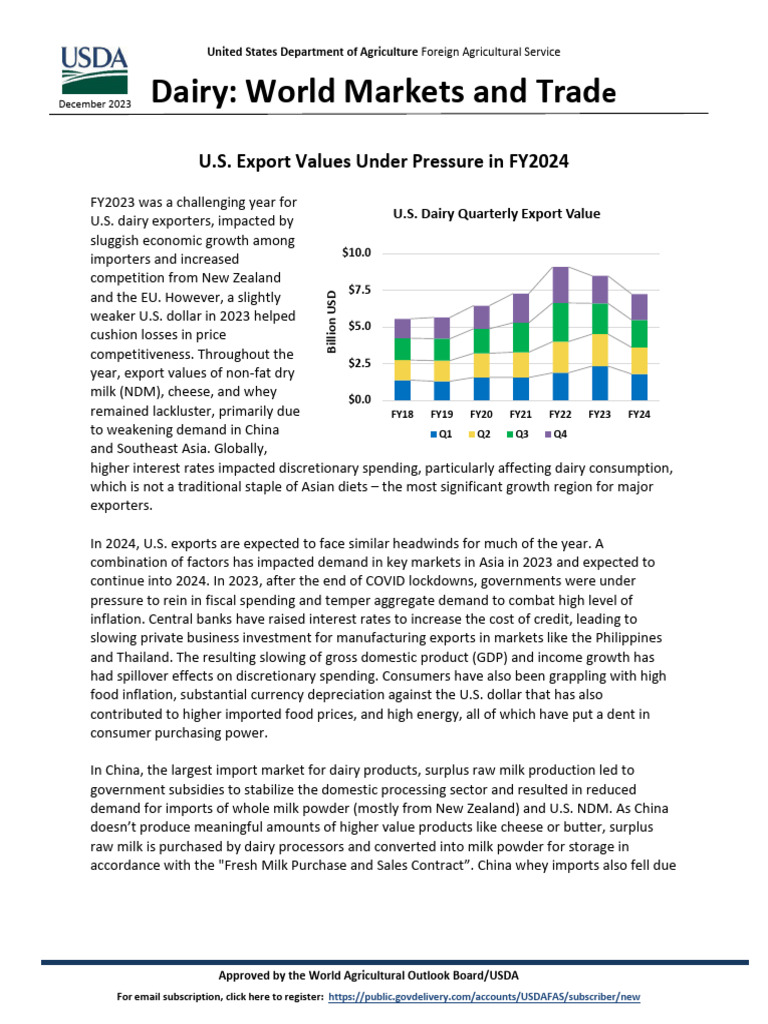 USDA Dairy Report | PDF | Dairy | Powdered Milk