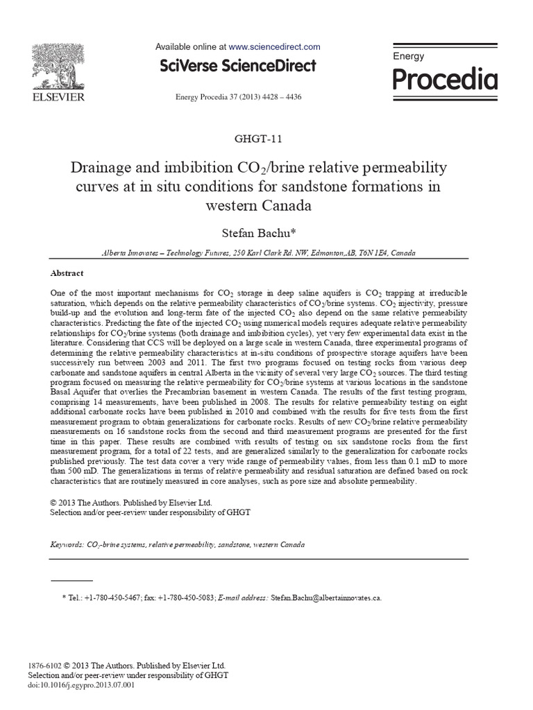 Drainage and Imbibition CO2 Brine Relative Permeability Curves | PDF ...