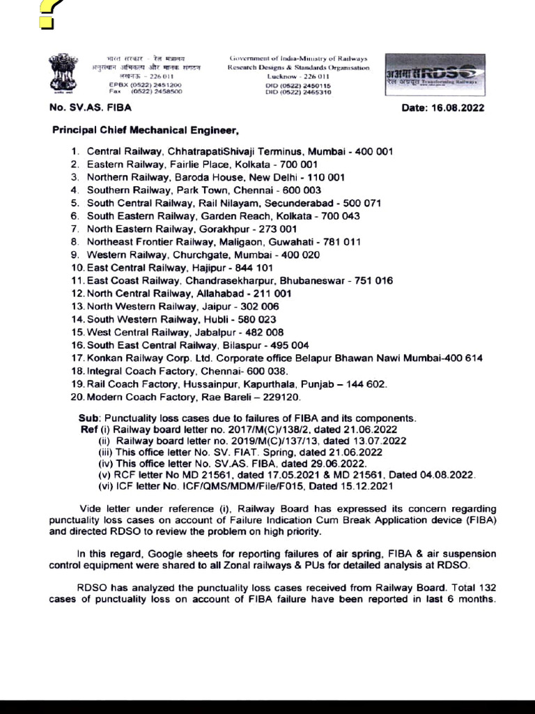 RDSO Letter | PDF | Rail Transport | Railway Companies