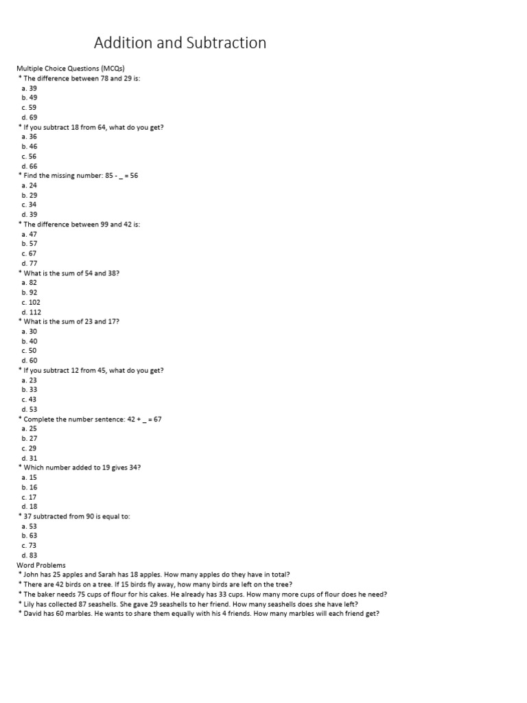 Addition and Subtraction | PDF