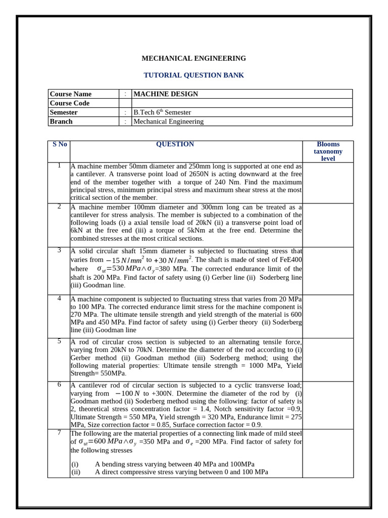 Machine Design Tutorial Sheet Nba | PDF | Belt (Mechanical) | Gear