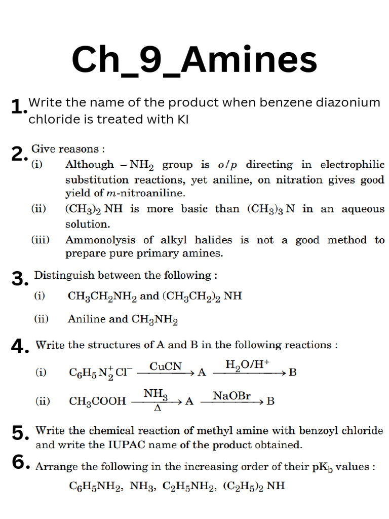 Amines Class 12th Chemistry Pyq 2020 | PDF