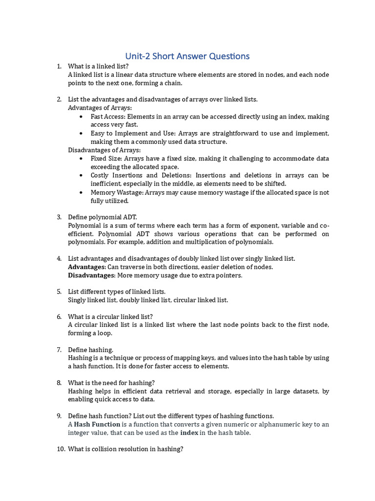 Unit-2 Short Answer Questions With Answers | PDF | Computer Programming ...