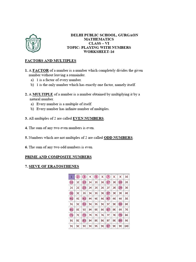 Worksheet 16 - Playing With Numbers | PDF | Prime Number | Numbers