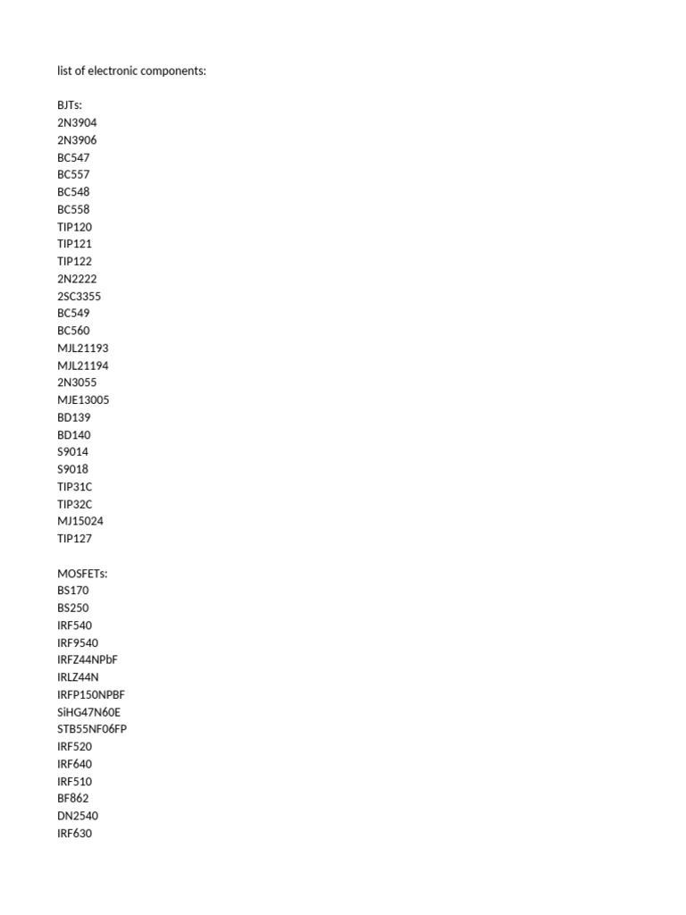 Components List | PDF