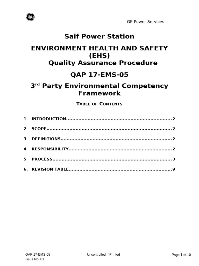 EHS Competency Framework Guide | PDF | Quality Assurance | Risk