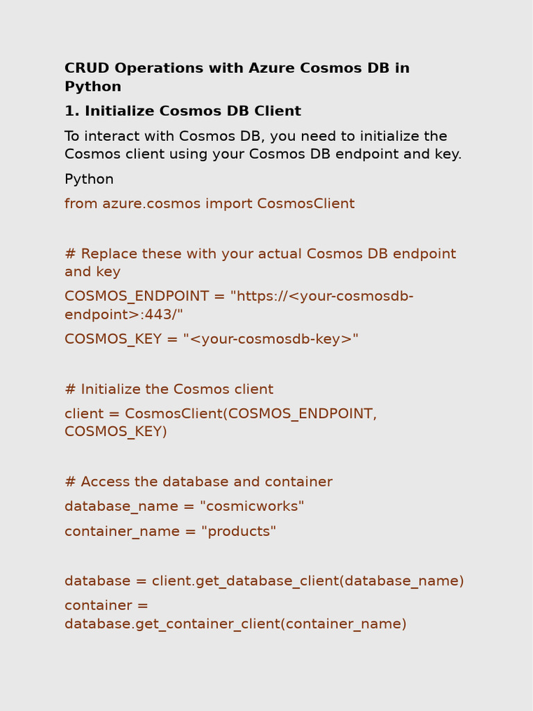 CRUD Operations With Azure Cosmos DB in Python | PDF | Information Retrieval | Databases