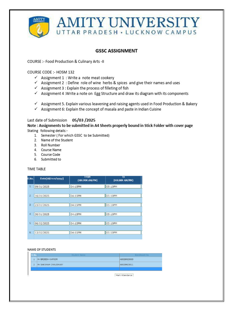 Culinary Arts Assignments Overview | PDF