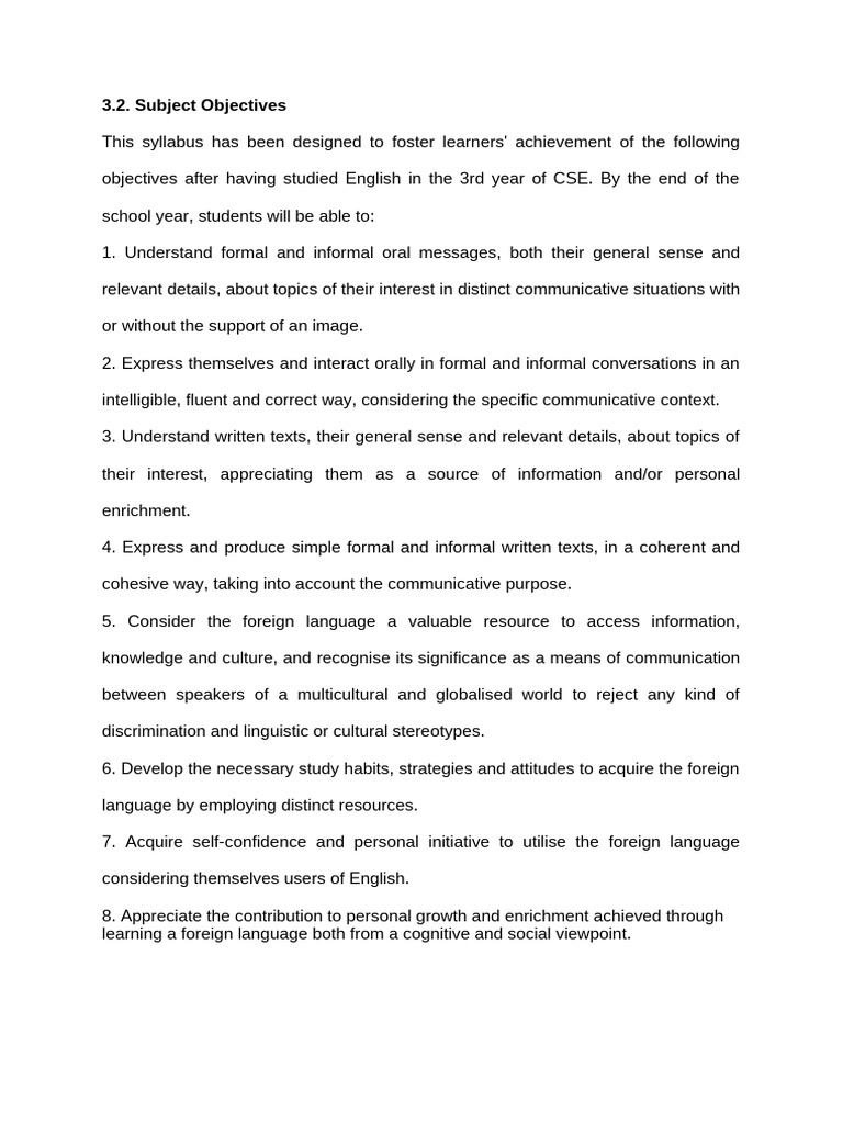 Antiguos Objetivos de 3º | PDF | Information | Foreign Language