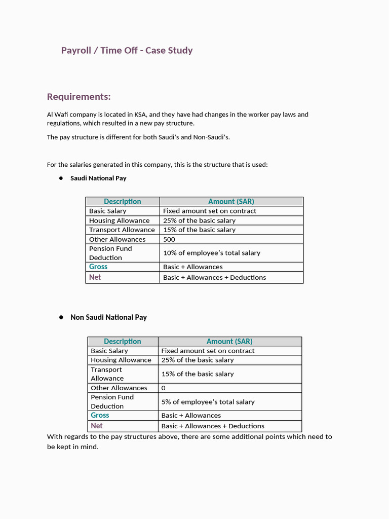 KSA Payroll Structure Case Study | PDF | Payroll | Salary