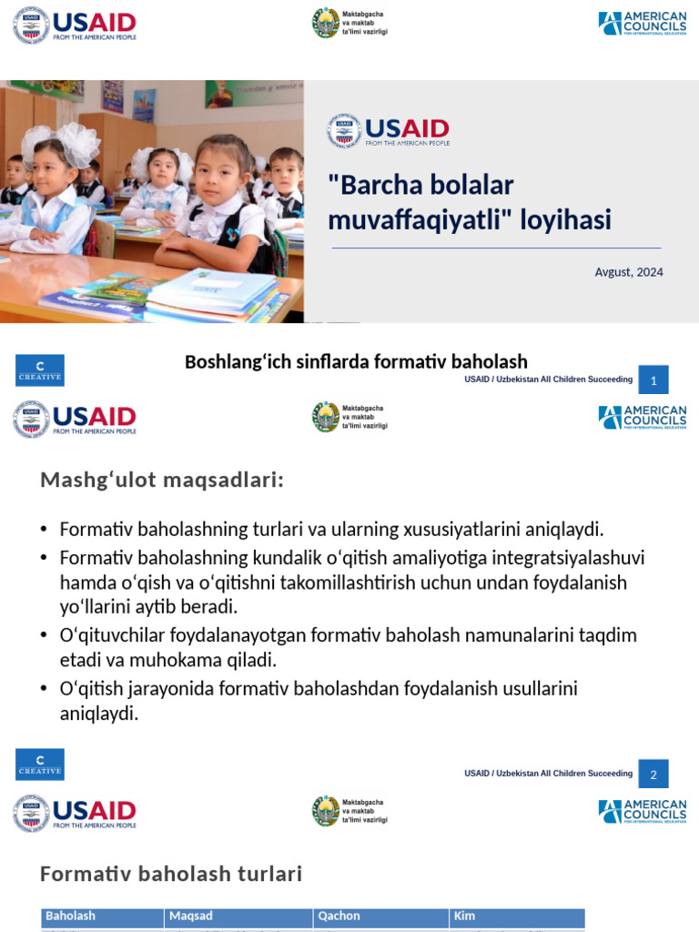 Day 1 Formative Assessment in Primary School Classrooms Uz FT | PDF
