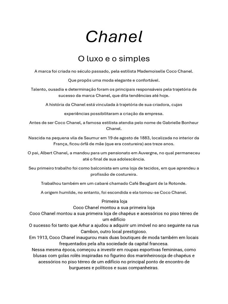 A História e Inovações da Chanel | PDF | Moda | Roupas