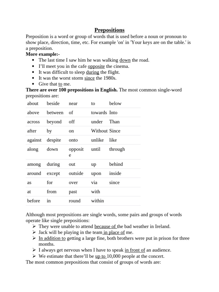 Preposition Note | PDF