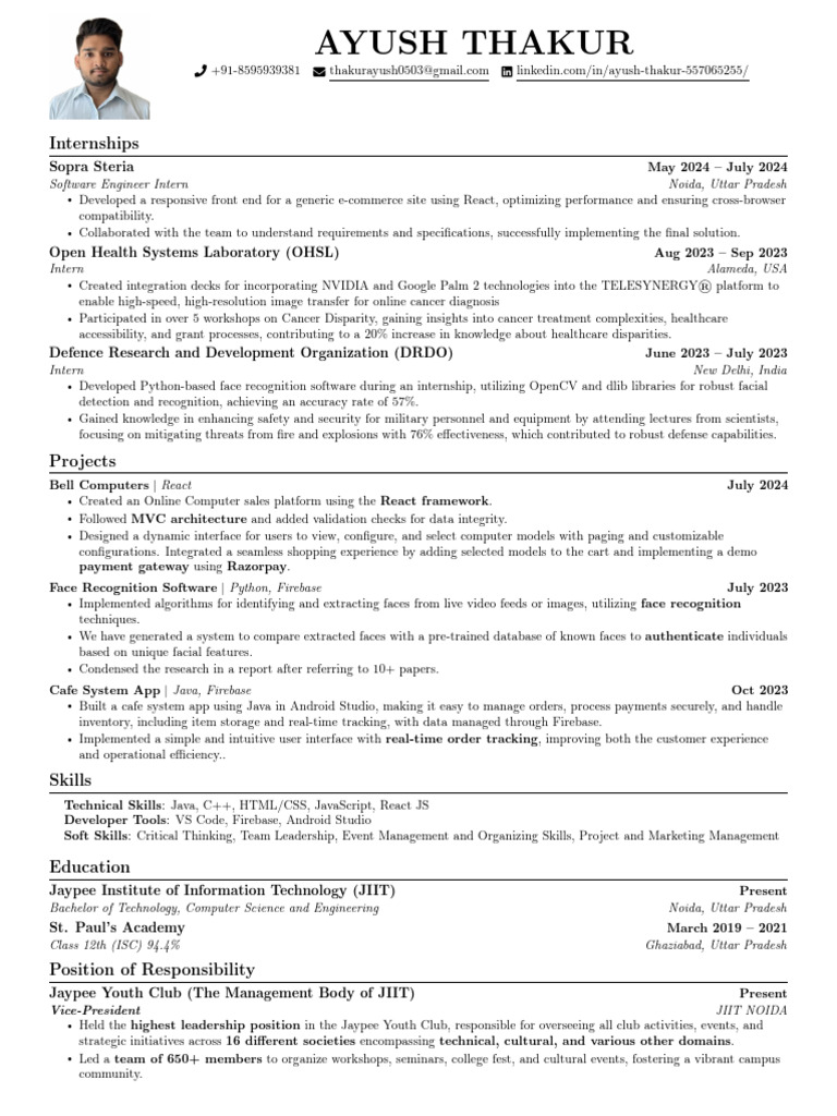Ayush Thakur Resume | PDF | Mobile App | Computing