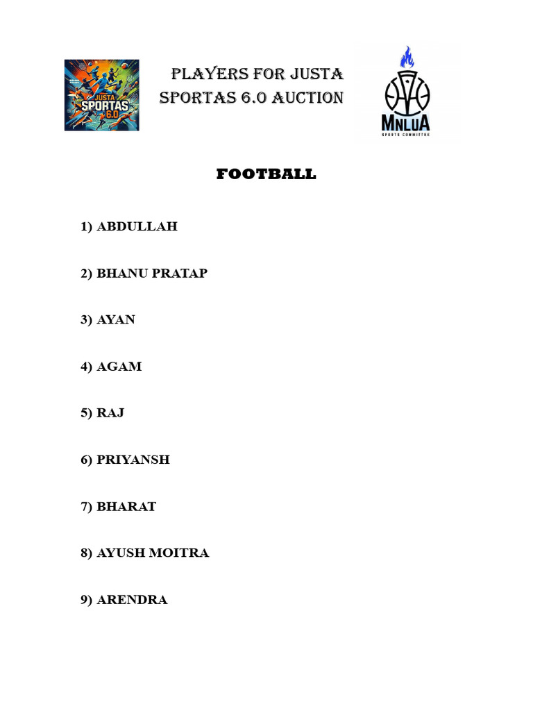 Justa Sportas 6.0 Football Auction Players | PDF