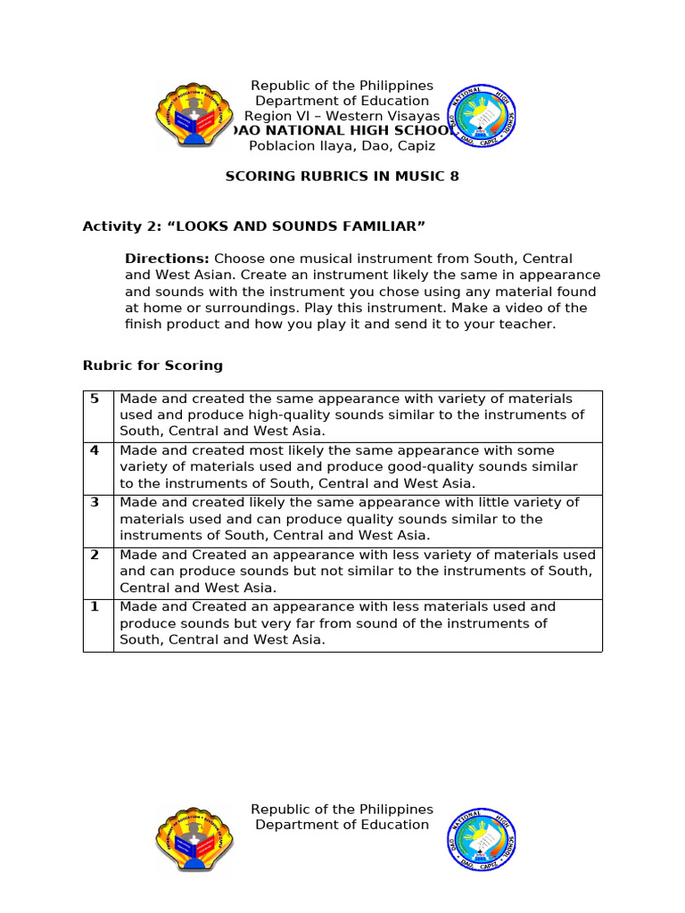 RUBRICS | PDF | Rhythm | Singing