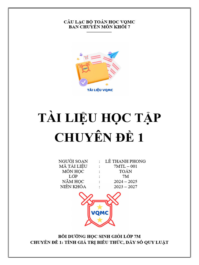 Tai Lieu Hoc Tap Chuyen de Tinh Gia Tri Bieu Thuc Day So Quy Luat | PDF