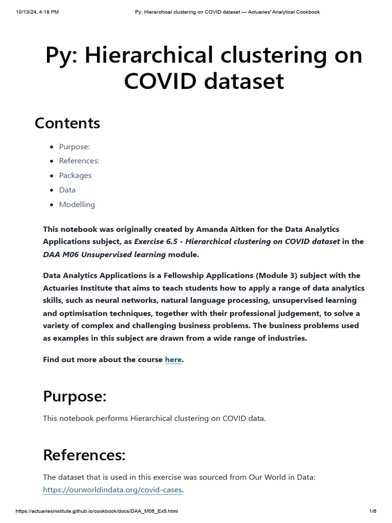 Py - Hierarchical Clustering On COVID Dataset - Actuaries' Analytical Cookbook | PDF | Cluster ...