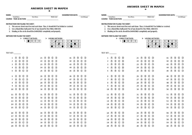 MAPEH Answer Sheet for Grade 8 | PDF