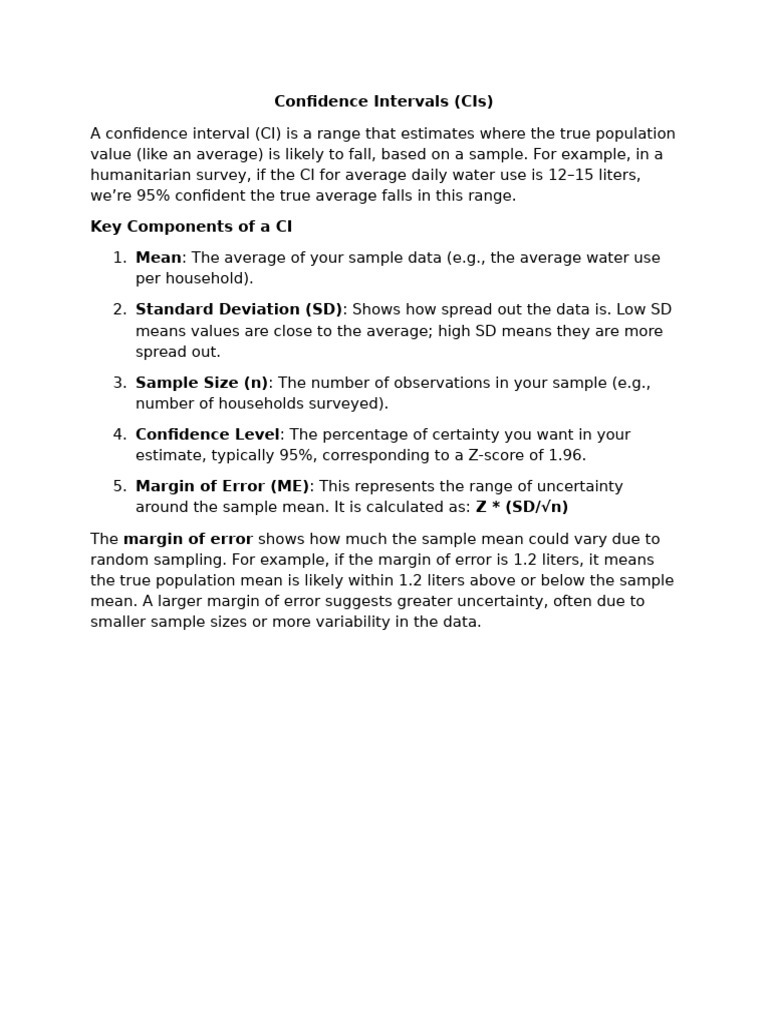 Calculation of Confidence Intervals | PDF | Standard Deviation | Confidence Interval