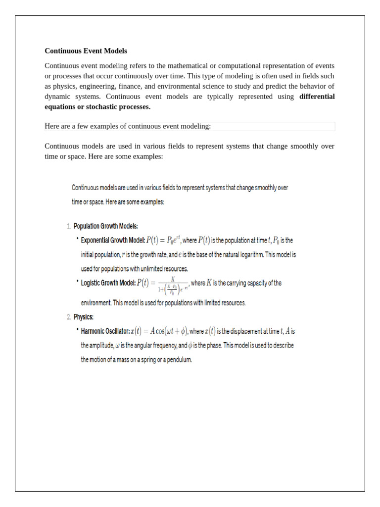 Lecture 7 -Continous Event Models | PDF | Differential Equations | Numerical Analysis
