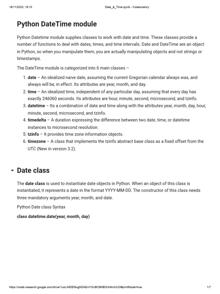 Date - & - Time - Ipynb - Colaboratory | PDF | Class (Computer Programming) | Parameter ...