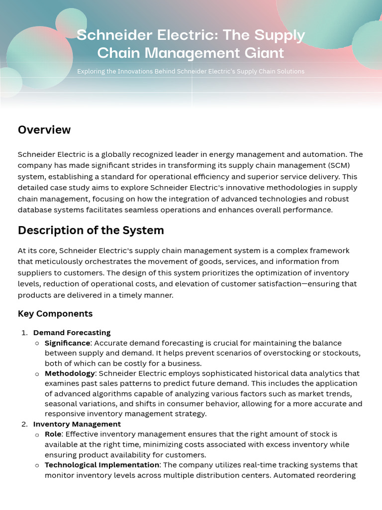 Schneider Electric's Supply Chain Innovations | PDF | Supply Chain ...