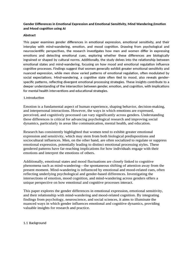 Gender Differences in Emotion and Cognition | PDF | Emotions | Gender ...