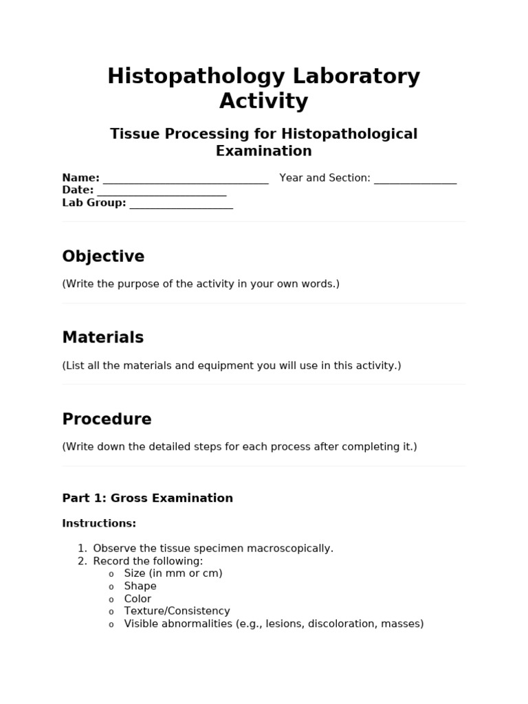 Histopathology Laboratory Activity Template | PDF | Histopathology ...