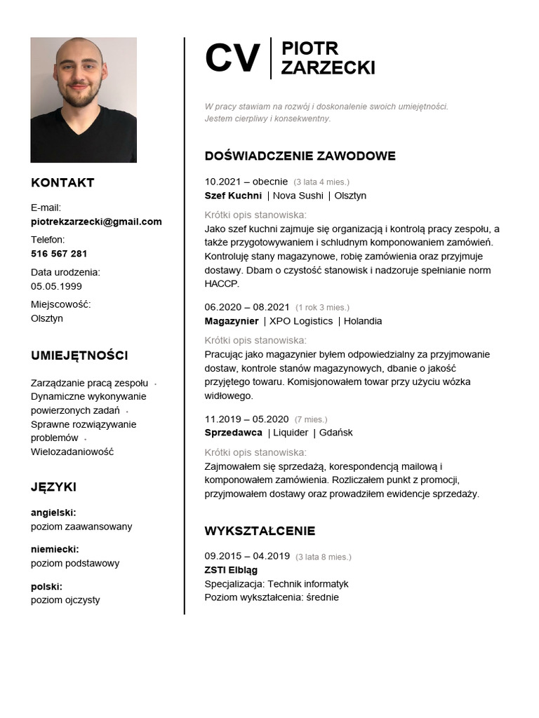 CV Piotr Zarzecki | PDF