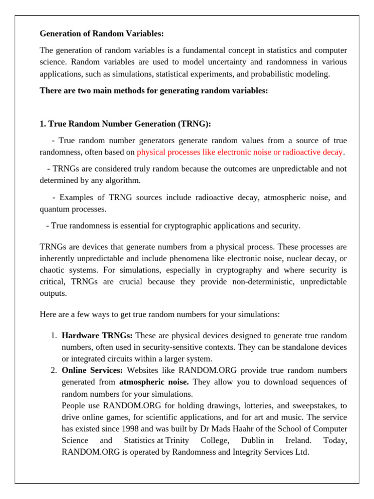 Generating Random Variables Explained | PDF | Chi Squared Distribution ...