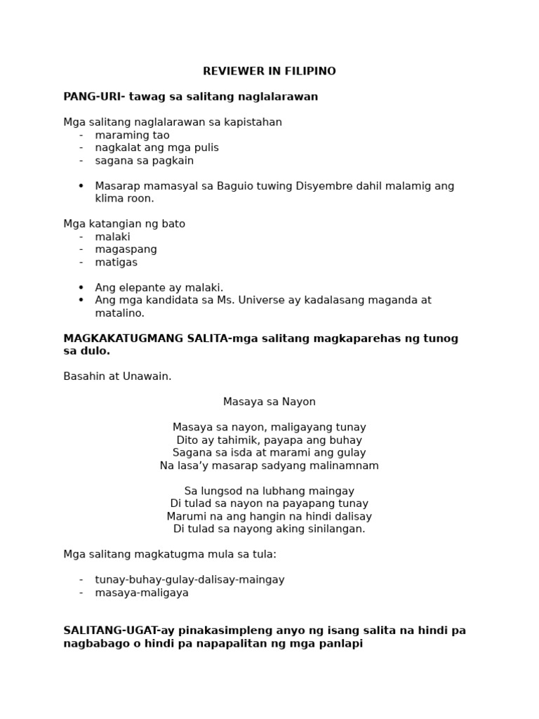 Reviewer in Filipino | PDF