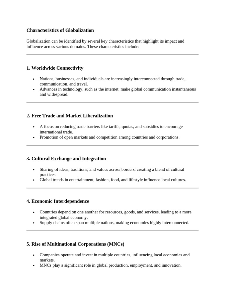Characteristics of Globalization | PDF | Globalization | Economies